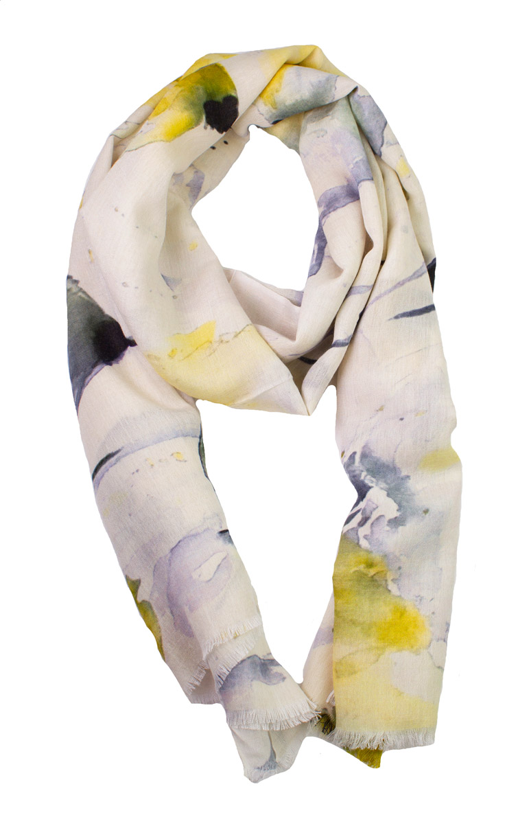 Boheme Ull/Viscose Skjerf i Offwhite Print - MATTIS STORE